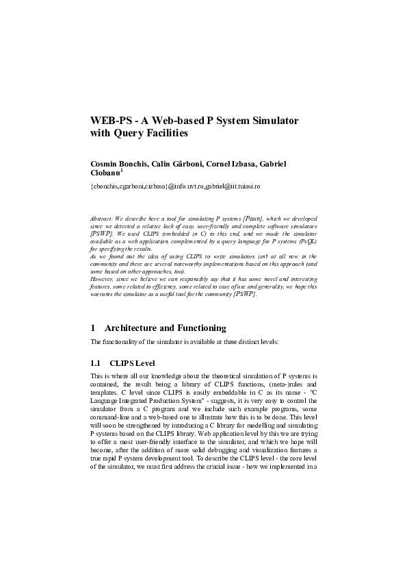 (PDF) WebPS: A web-based P system simulator with query facilities