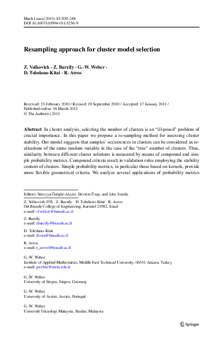 (PDF) Resampling approach for cluster model selection