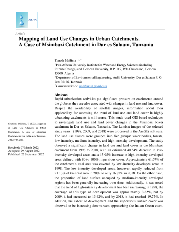 (PDF) Mapping of Land Use Changes in Urban Catchments. A Case of ...