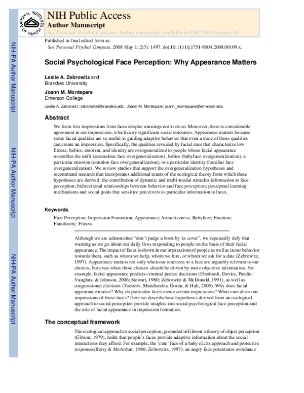 (PDF) Social Psychological Face Perception: Why Appearance Matters