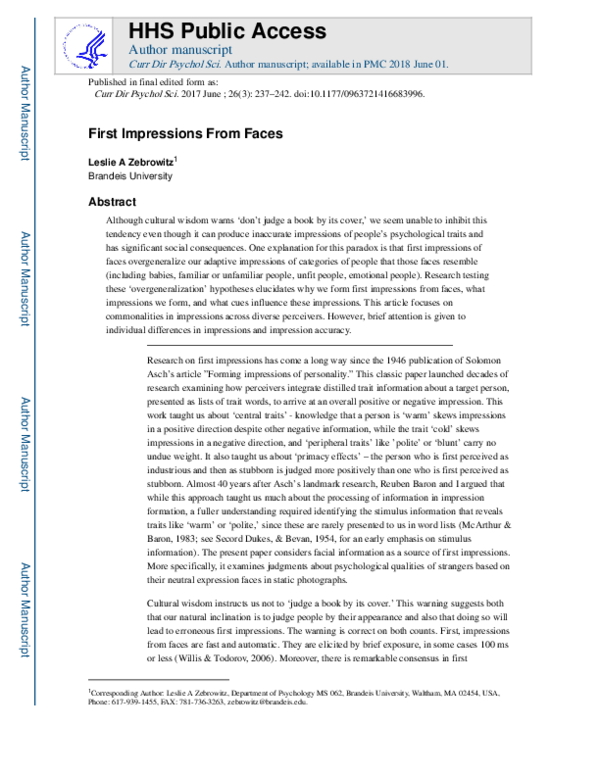 (PDF) First Impressions From Faces