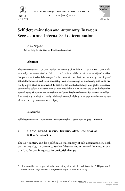 (PDF) Self-determination and Autonomy: Between Secession and Internal Self-determination
