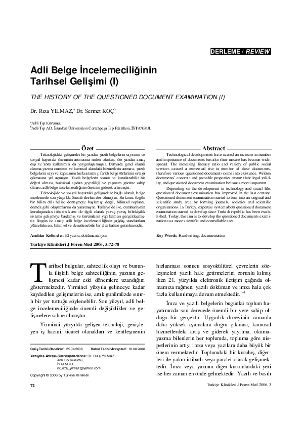 (PDF) Adli Belge İncelemeciliğinin Tarihsel Gelişimi (I)