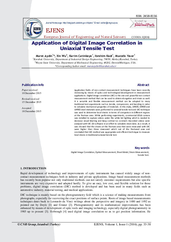 (PDF) Application of Digital Image Correlation in Uniaxial Tensile Test
