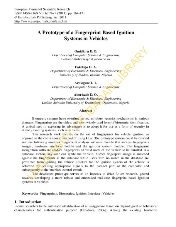 (PDF) A Prototype of a Fingerprint Based Ignition Systems in Vehicles