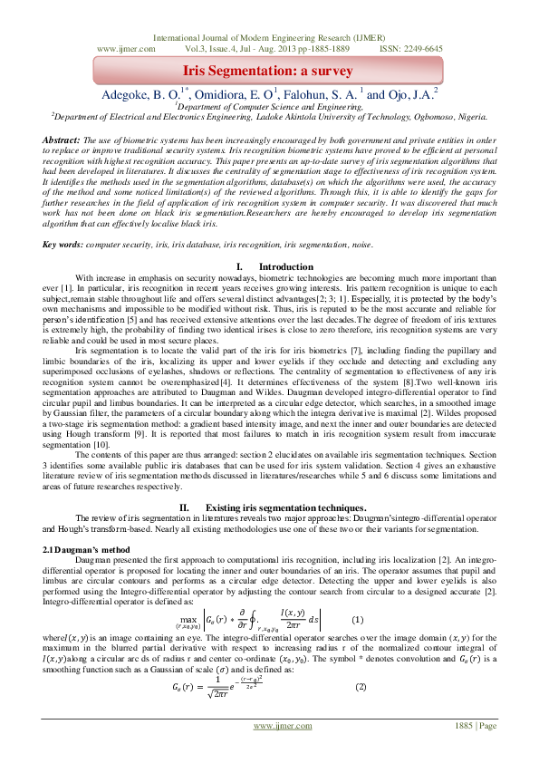 (PDF) Iris Segmentation: a survey