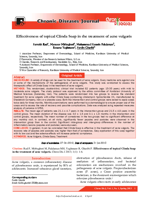 (PDF) Effectiveness of topical Clinda Soap in the treatment of acne ...