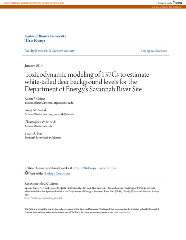 (PDF) Toxicodynamic modeling of 137Cs to estimate white-tailed deer ...