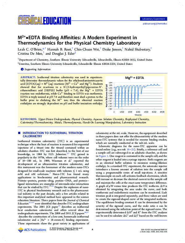 (PDF) M2+•EDTA Binding Affinities: A Modern Experiment in ...