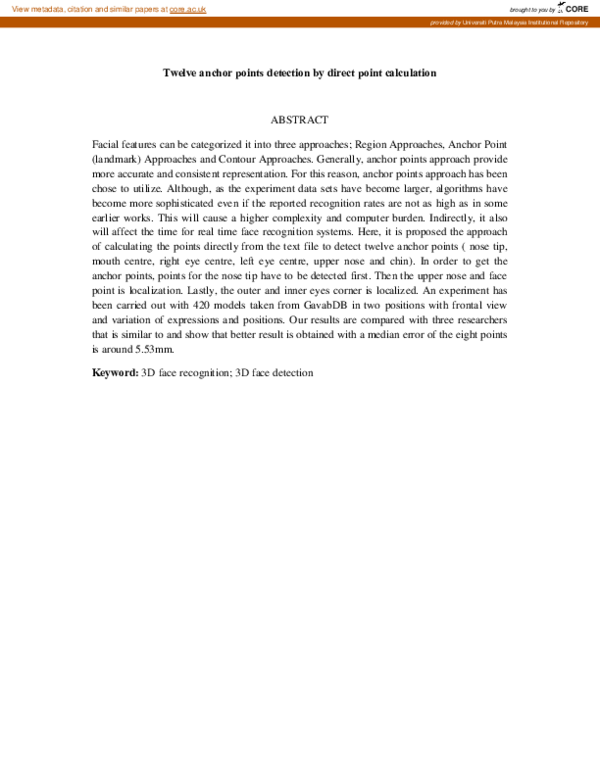 (PDF) Twelve Anchor Points Detection by Direct Point Calculation