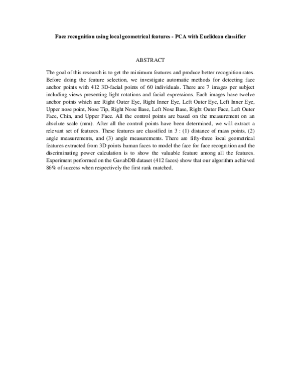 (PDF) Face recognition using local geometrical features - PCA with ... (PDF) Face recognition using local geometrical features - PCA with ...