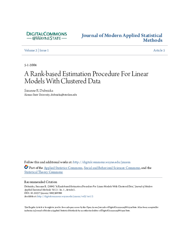 (PDF) A Rank-based Estimation Procedure For Linear Models With Clustered Data