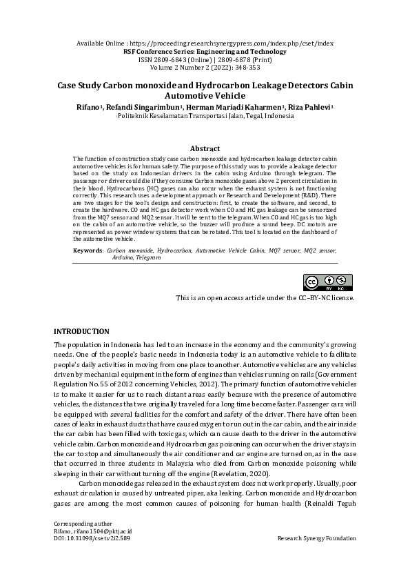 (PDF) Case Study Carbon monoxide and Hydrocarbon Leakage Detectors Cabin Automotive Vehicle