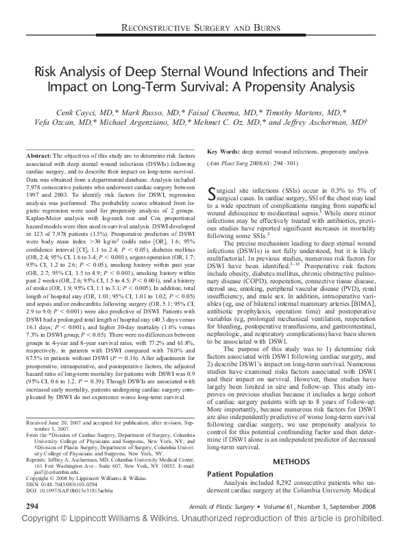 (PDF) Risk Analysis of Deep Sternal Wound Infections and Their Impact ...