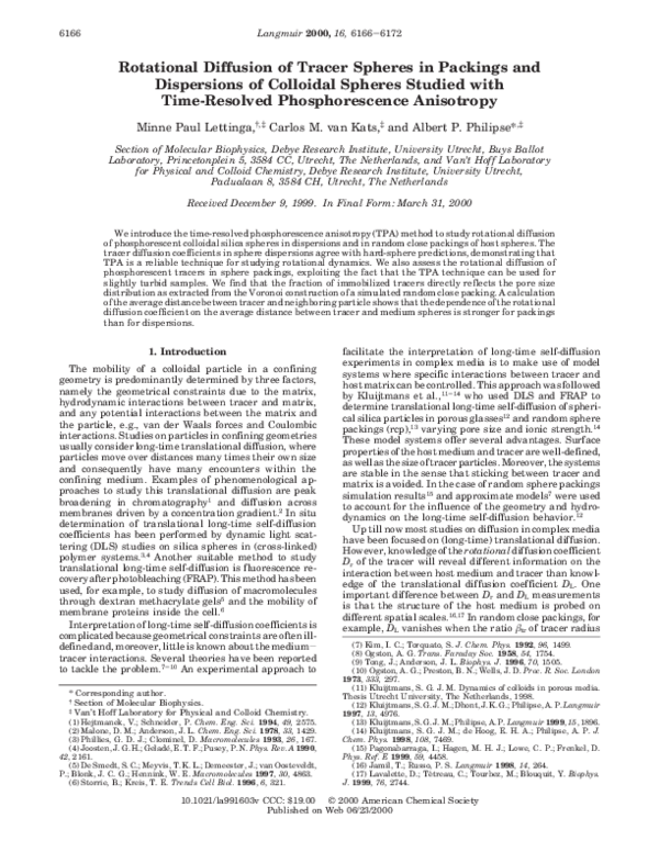 (PDF) Rotational Diffusion of Tracer Spheres in Packings and Dispersions of Colloidal Spheres ...