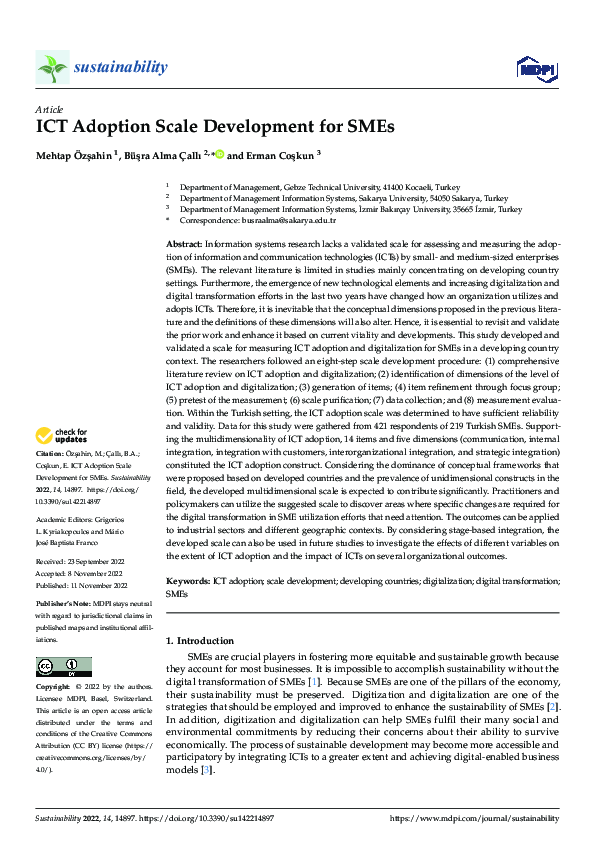 (PDF) ICT Adoption Scale Development for SMEs