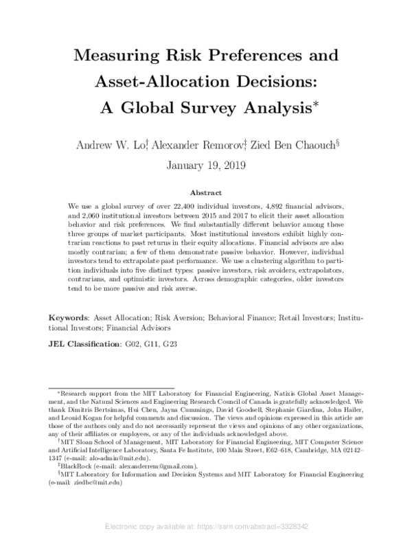 (PDF) Measuring Risk Preferences and Asset-Allocation Decisions: A ...