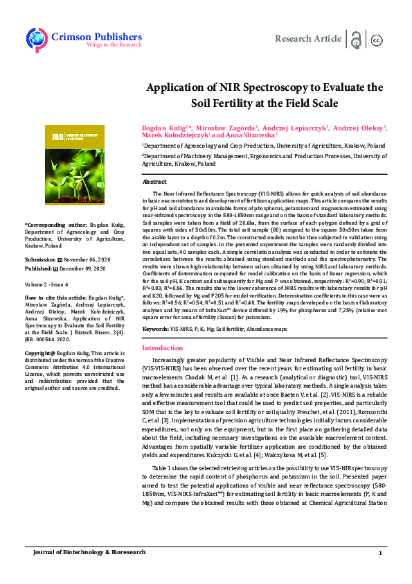 (PDF) Application of NIR Spectroscopy to Evaluate the Soil Fertility at ...