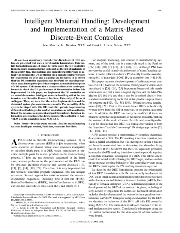(PDF) Intelligent material handling: development and implementation of a matrix-based discrete ...