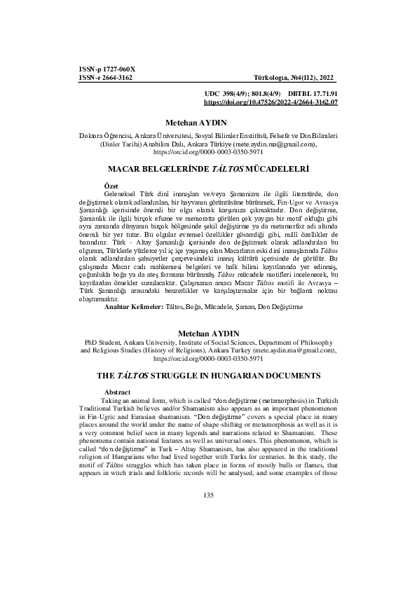 (PDF) MACAR BELGELERİNDE TÁLTOS MÜCADELELRİ - THE TÁLTOS STRUGGLE IN HUNGARIAN DOCUMENTS