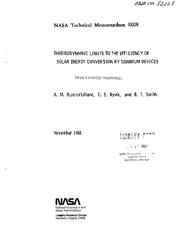(PDF) Thermodynamic limits to the efficiency of solar energy conversion ...