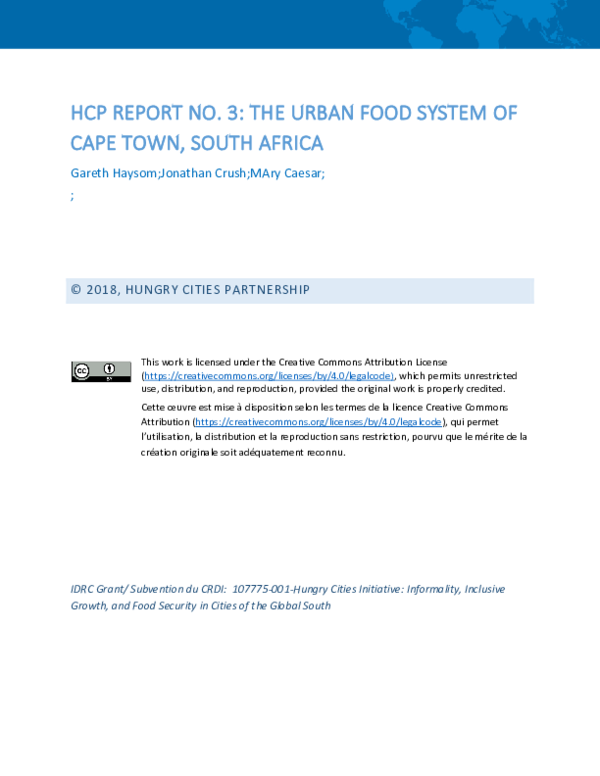 (PDF) HCP Report No. 3 : the urban food system of Cape Town, South Africa