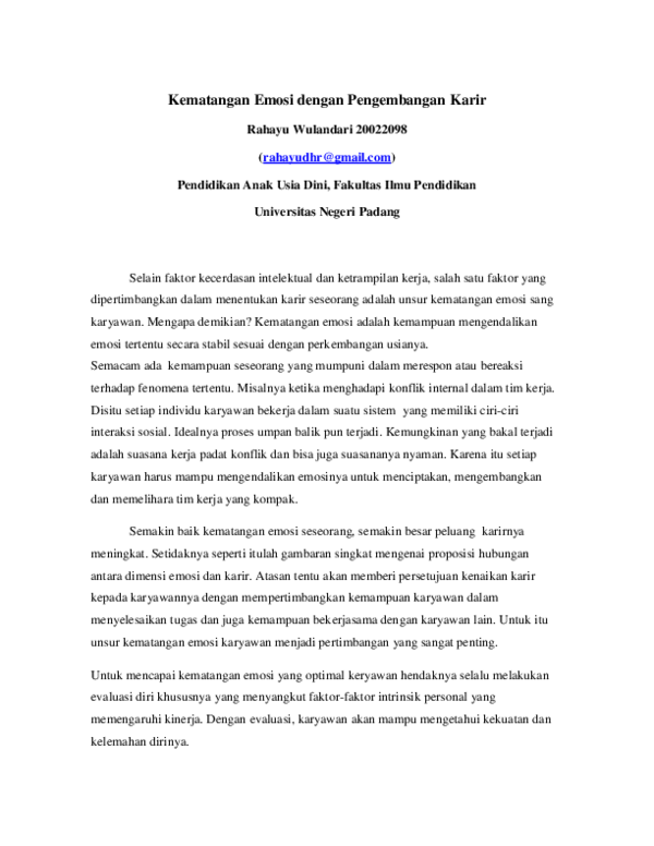 (PDF) Kematangan Emosi dengan Pengembangan Karir