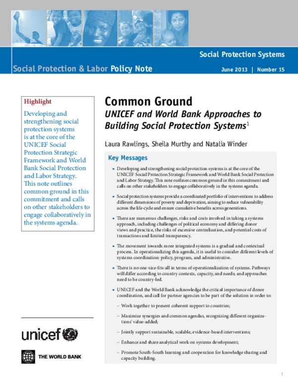 (PDF) Common ground : UNICEF and World Bank approaches to building ...