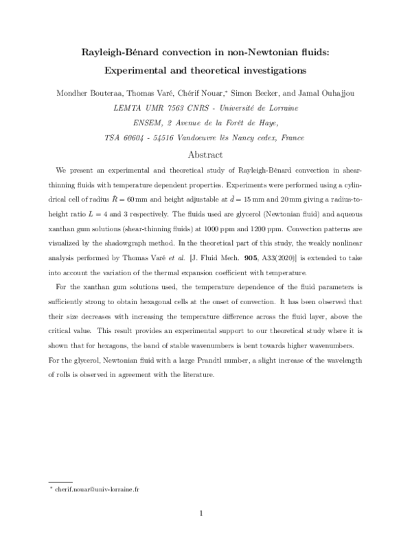 (PDF) Rayleigh–Bénard convection in non-Newtonian fluids: Experimental ...