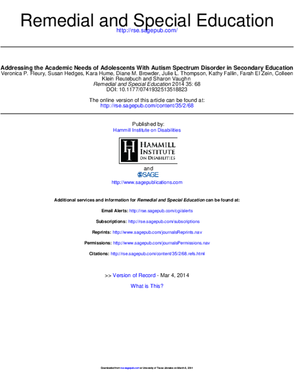 (PDF) Addressing the Academic Needs of Adolescents With Autism Spectrum ...