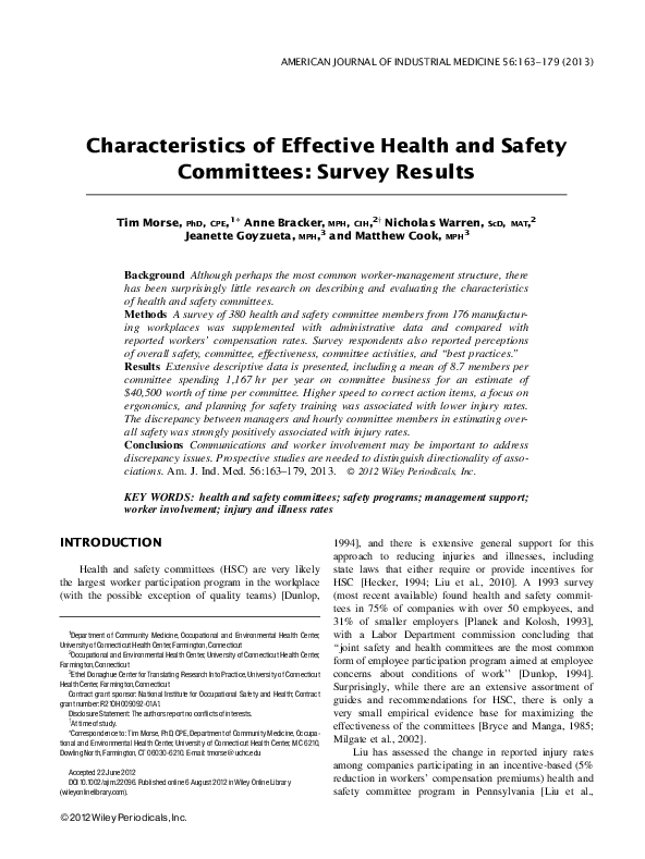(PDF) Characteristics of effective health and safety committees: Survey ...
