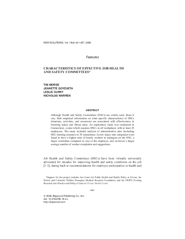 (PDF) Characteristics of Effective Job Health and Safety Committees