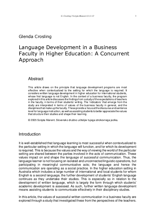 (PDF) Language Development in a Business Faculty in Higher Education: A Concurrent Approach