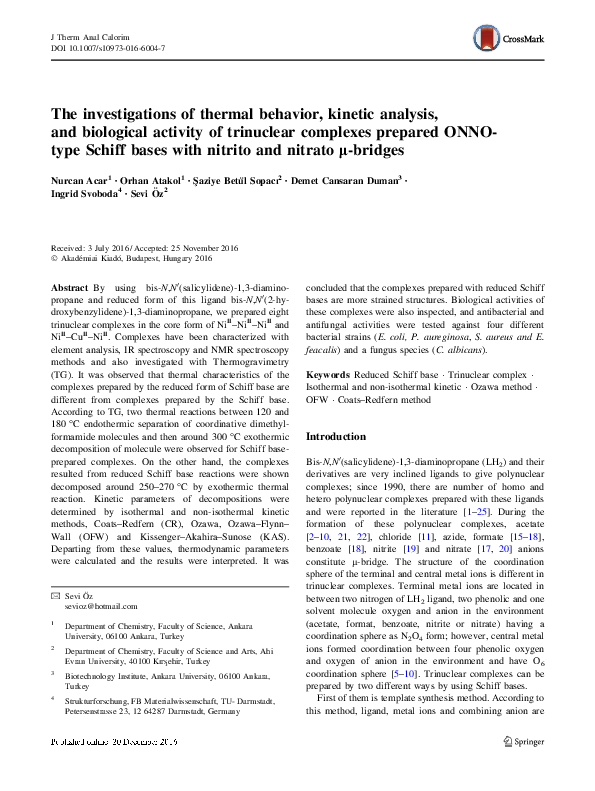 (PDF) The investigations of thermal behavior, kinetic analysis, and ...