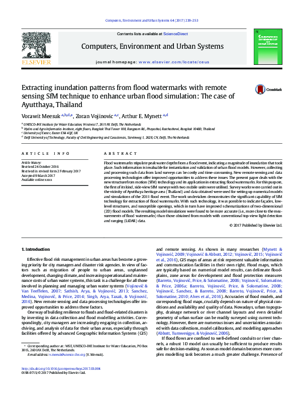 Pdf Extracting Inundation Patterns From Flood Watermarks With Remote Sensing Sfm Technique To