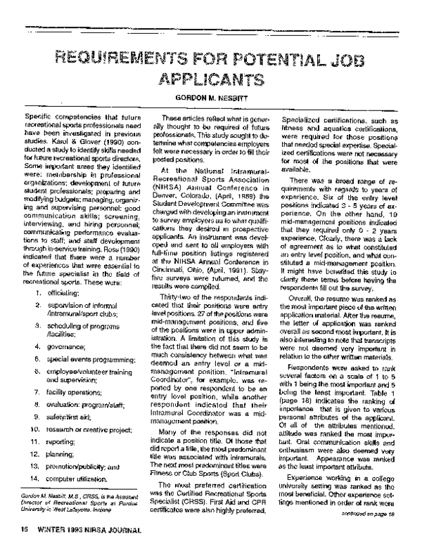 (PDF) Requirements for Potential Job Applicants