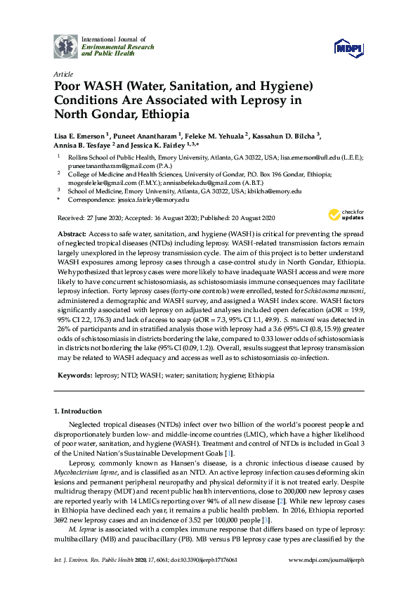 (PDF) Poor WASH (Water, Sanitation, and Hygiene) Conditions Are ...