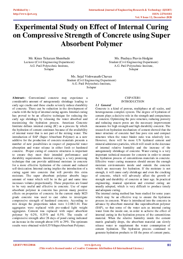 (PDF) Experimental Study on Effect of Internal Curing on Compressive ...