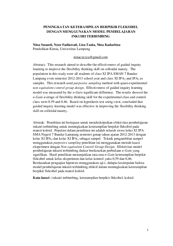 (PDF) Peningkatan Keterampilan Berpikir Fleksibel Dengan Menggunakan Model Pembelajaran Inkuiri ...