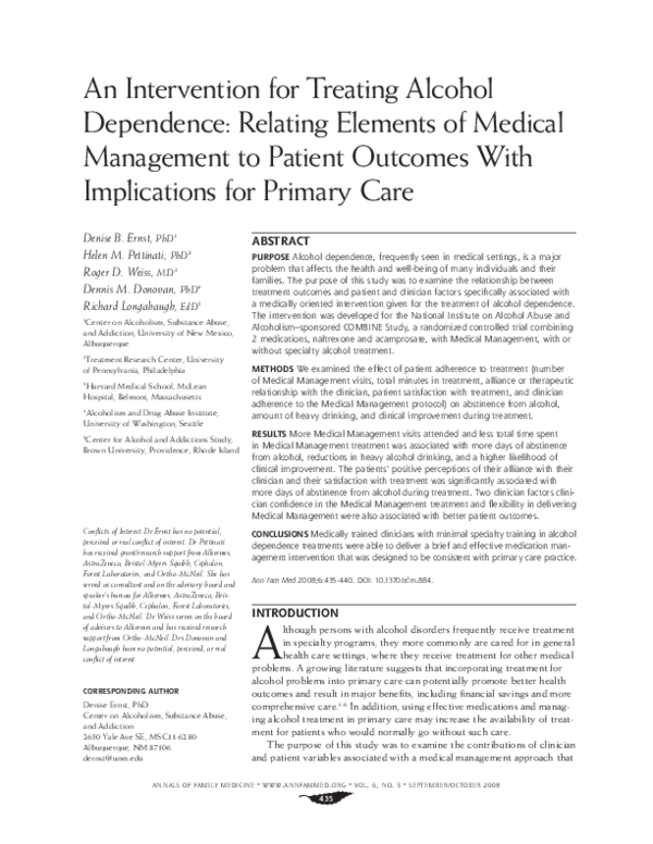 (PDF) An Intervention for Treating Alcohol Dependence: Relating ...