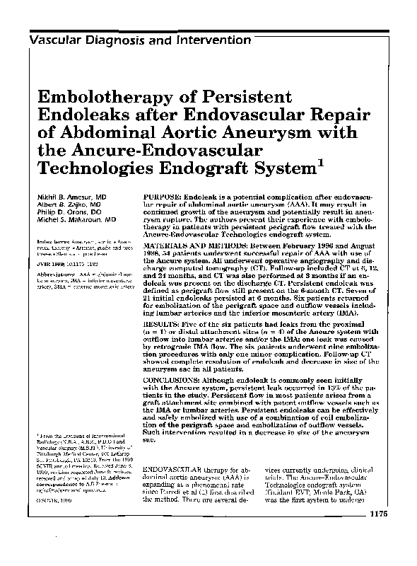 (PDF) Our Experience with Endovascular Treatment of Abdominal Aorta ...