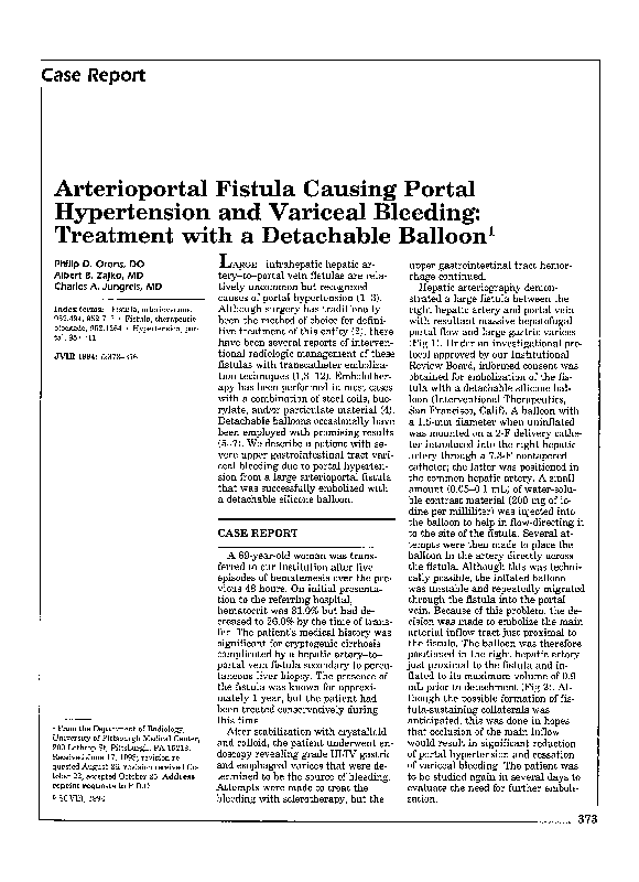 (PDF) Arterioportal Fistula Causing Portal Hypertension and Variceal ...