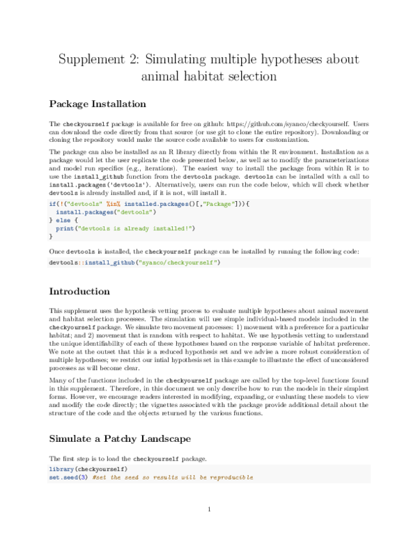 (PDF) Simulating multiple hypotheses about animal habitat selection ...