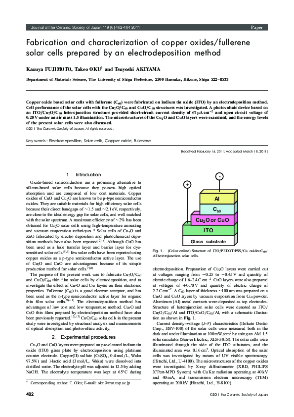 (PDF) Fabrication and characterization of copper oxide-zinc oxide solar ...