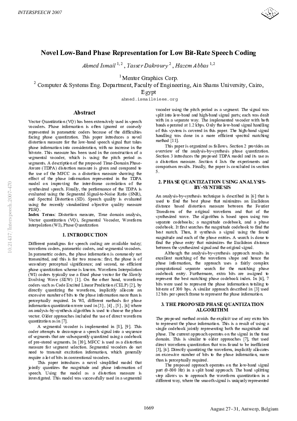 Pdf Novel Low Band Phase Representation For Low Bit Rate Speech Coding