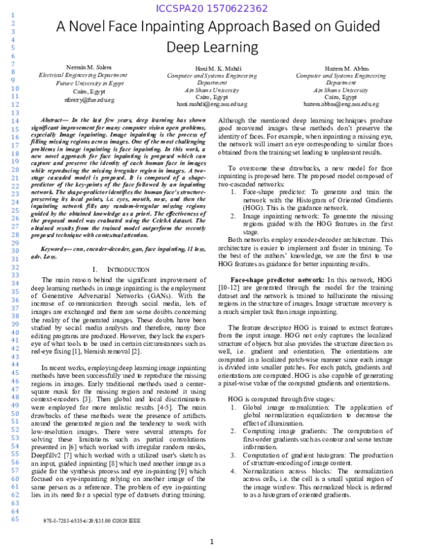 (PDF) A Novel Face Inpainting Approach Based on Guided Deep Learning