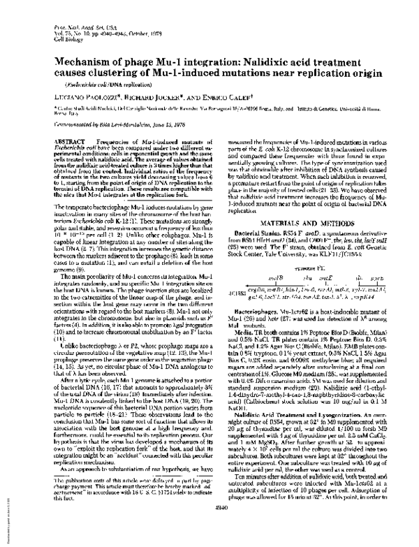 (PDF) Mechanism of phage Mu-1 integration: nalidixic acid treatment ...