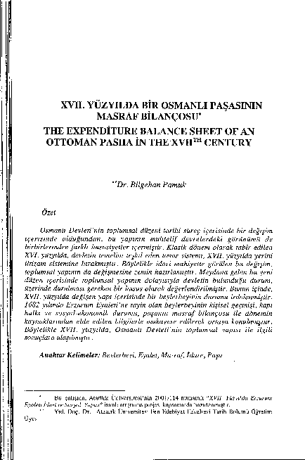 (PDF) XVII. Yüzyılda Bir Osmanlı Paşasının Masraf Bilançosu
