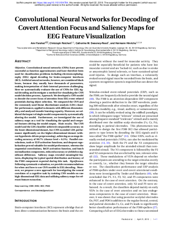 (PDF) Convolutional Neural Networks for Decoding of Covert Attention Focus and Saliency Maps for ...