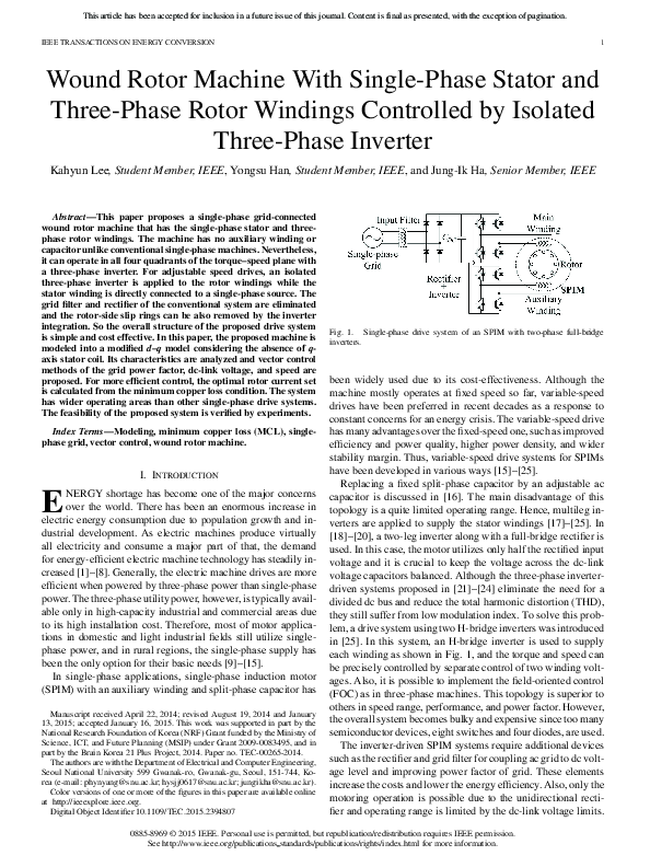 (PDF) Wound Rotor Machine With Single-Phase Stator and Three-Phase ...